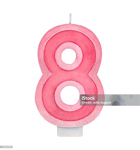 파스텔 핑크 넘버 8촛불의 수채화 그림 실버 불꽃으로 장식 하나의 개체입니다 손으로 그린 물 색깔 그림 디자인 초대 카드 배너