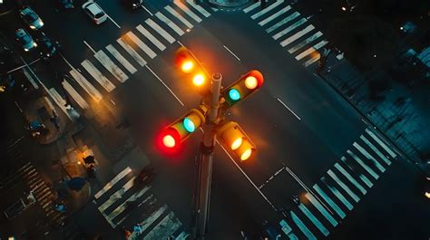 Synchronized Traffic Lights At A Busy Intersection Symbolizing Orderly