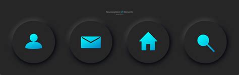 모바일 응용 프로그램에 대한 사용자 인터페이스 요소 집합으로 검정색과 파란색 요소로 표시됩니다 Neumorphism Ui Ux 스타일의 모바일 장치 버튼 3차원 형태에 대한