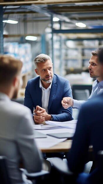 premium photo manager explaining to employees in meeting at factory