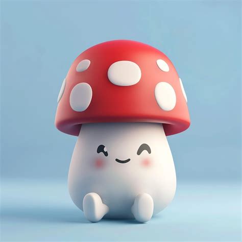 Cute 3d Mushroom Character With A Smiling Face Red Cap And White Polka