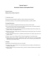 Tutorial Topic Week Exclusion Clauses And Implied Terms Docx