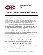 Template Lab Enthalpy Change Of A Chemical Reaction Docx CHE Laboratory Report Name