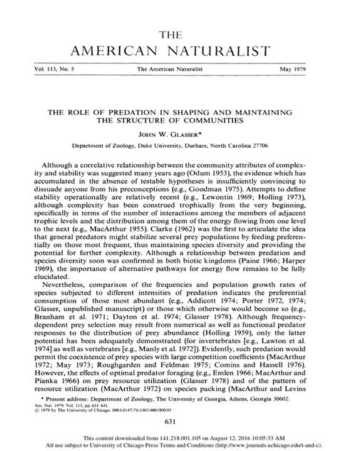 The Role Of Predation In Shaping And Maintaining The Structure Of