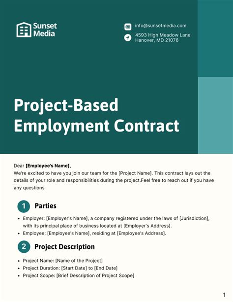 Project Based Employment Contract Template