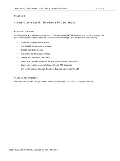 practice 02 create oracle 12c r1 two node rac database pdf pdf