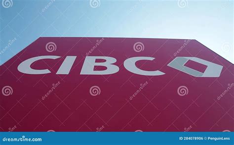 Cibc Canadian Imperial Bank Of Commerce Sign Shot Low From Underneath