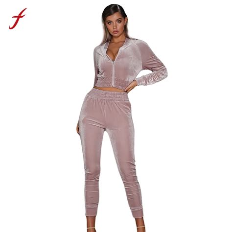 Velvet Tracksuits 2 Piece Set Women Sportsuit Casual Long Sleeve Tops