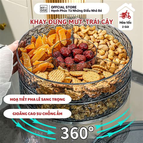 Khay Đựng Mứt Trái Cây Sấy Khô Nhựa Hoạ Tiết Nhiều Lớp Xoay 360 Độ