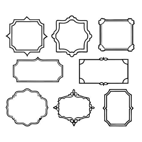 Set Of 8 Simple Elegant Black And White Frames Isolated On White