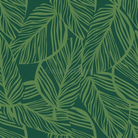 Abstract Exotic Plant Seamless Pattern On Green Background Green Leaf