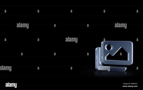 3d Rendering Of Frosted Glass Symbol Of Two Pictures With Landscape Isolated On Black Background