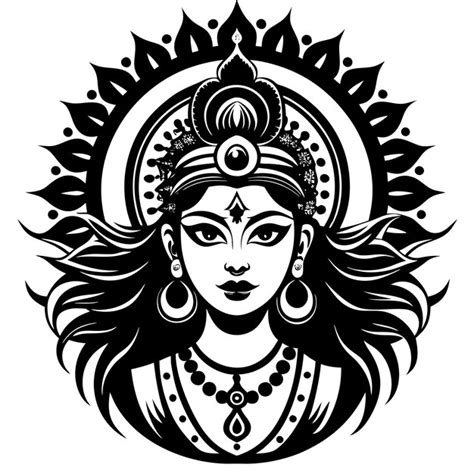 A Black And White Drawing Of A Woman With A Head Of A God Premium Ai