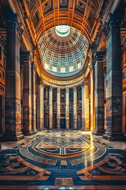 Grand Interior Of A Neoclassical Building Featuring Majestic Columns
