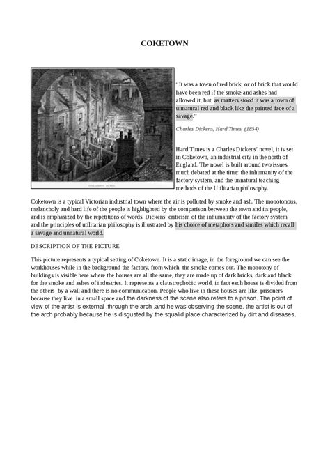 Coketown Charles Dickens Docsity