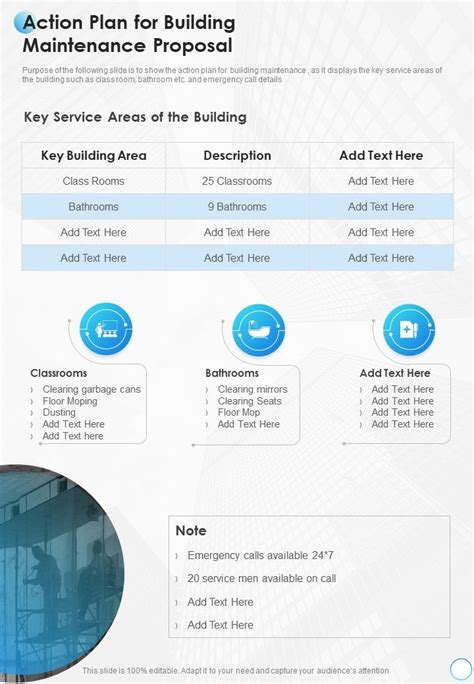 Action Plan For Building Maintenance Proposal One Pager Sample Example Document Presentation