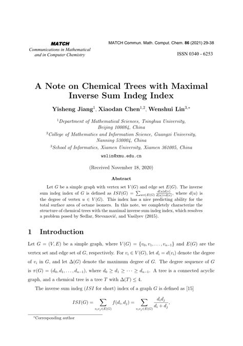 PDF A Note On Chemical Trees With Maximal Inverse Sum Indeg Index
