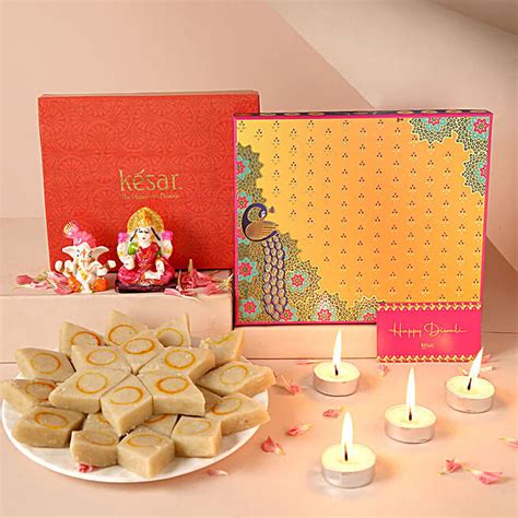 Buysend Diwali Special Shahi Badam Katli With Idols N Candle Online Fnp