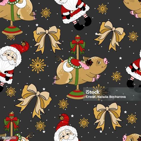 겨울 배경 크리스마스 돼지와 함께 완벽 한 패턴입니다 대 한 직물 엽서 종이에 인쇄 벡터 일러스트입니다 12월에 대한 스톡 벡터 아트 및 기타 이미지 Istock