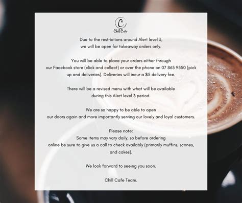 Menu At Chill Cafe Whangamata