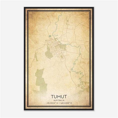 Vintage Tumut Australia Map Poster Tumut City Road Wall Art Print