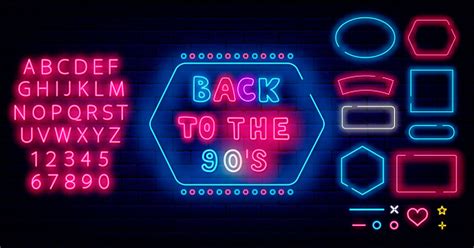 90년대 파티 네온 라벨로 돌아갑니다 기하학적 프레임 컬렉션입니다 복고풍 축하 휴일 개념입니다 벡터 그림 공연에 대한 스톡 벡터 아트 및 기타 이미지 Istock