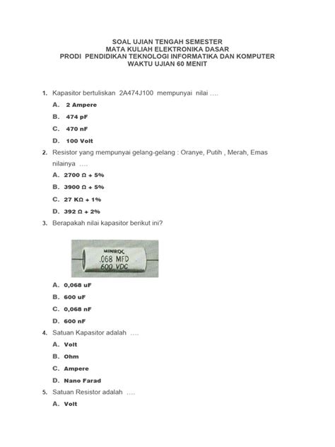 Soal Uts Elektronika Dasar Pdf