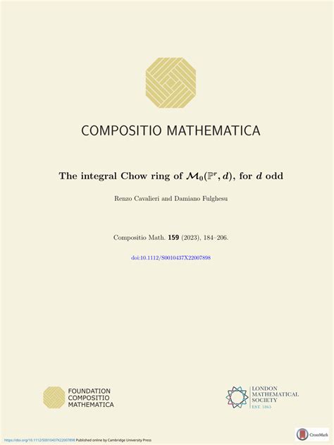 Pdf The Integral Chow Ring Of For Odd