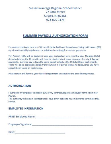 Payroll Authorization Form 18 Examples Format Sample Examples