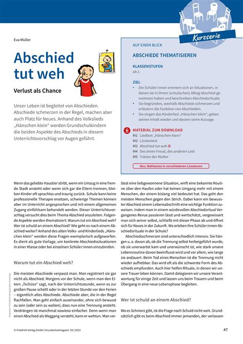 Grundschule Unterrichtsmaterial Schulorganisation Abschied Tut Weh Verlust Als Chance