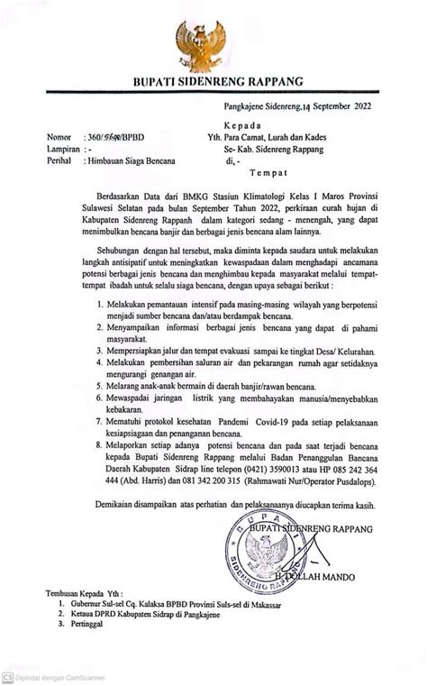 Bupati Sidrap Imbau Camat Dan Kades Lurah Siaga Bencana Alam Simpul