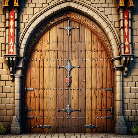 An Intricately Designed Medieval Castle Door With Decorative Elements