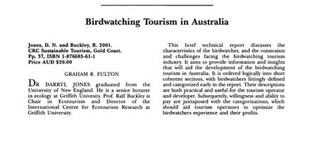 Pdf Birdwatching Tourism In Australia