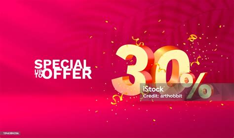 30 끄기 할인 크리에이티브 컴포지션 장식 용 물건 황금 색종이 연단 및 선물 상자와 3d 판매 기호 판매 배너 및 포스터 벡터 세일에 대한 스톡 벡터 아트 및 기타 이미지