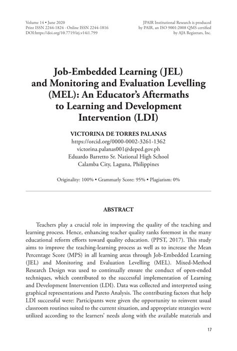Pdf Job Embedded Learning Jel And Monitoring And Evaluation