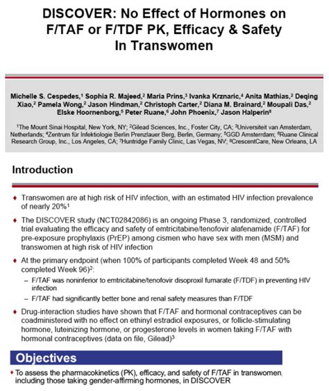 DISCOVER NO EFFECT OF HORMONES ON F TAF OR F TDF PK EFFICACY SAFETY IN TRANSWOMEN