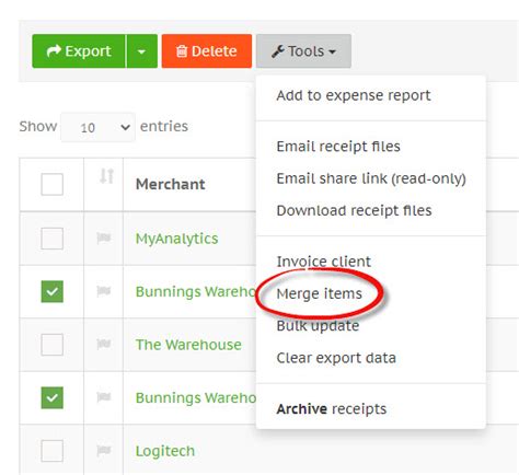 Receipt Stash Merging Receipts