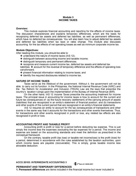 Acco 2010 3 Intermediate Accounting 3 Module Income Taxes Module 3