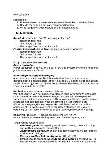 Hoorcollege 3 Staats En Bestuursrecht HBO Rechten Hoorcollege 3