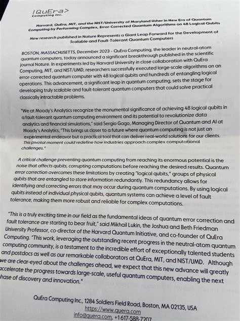 Harvard Led Group Demonstration Of Complex Error Corrected Quantum Algorithm On 48 Logical