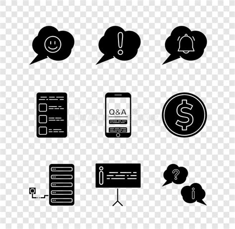 Set Speech Bubble With Smile Face Exclamation Chat Notification Server Information Question