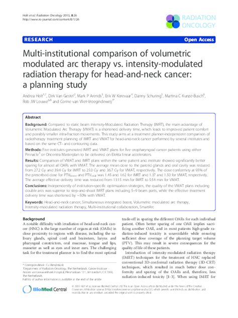 Pdf Multi Institutional Comparison Of Volumetric Modulated Arc