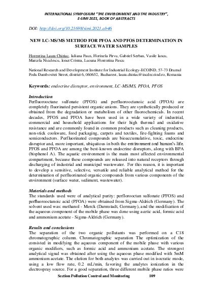 Pdf New Lc Ms Ms Method For Pfoa And Pfos Determination In Surface Water Samples