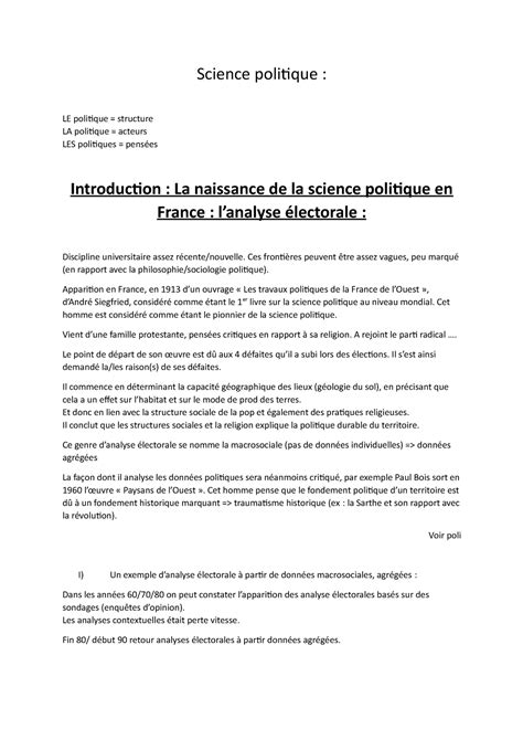 Science Politique Cours Science Politique LE Politique Structure LA Politique Acteurs
