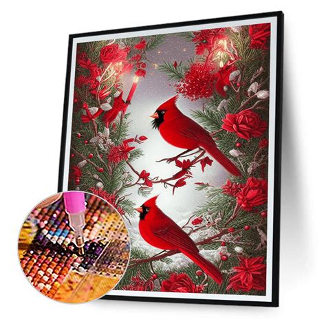 North American Cardinal Full Round Diamond Painting 3040cm