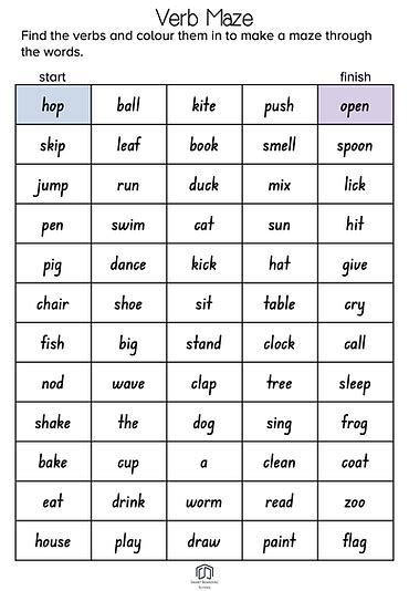 Free Verb Games And Worksheets