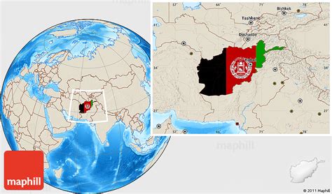 Flag Location Map Of Afghanistan Shaded Relief Outside