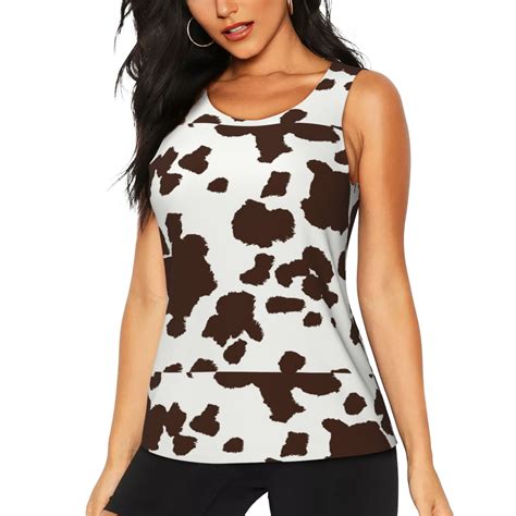 Daiia Brown Cow Printed Womens Workout Tops For Women Quick Dry Tank