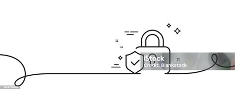Security Lock Line Icon Cyber Defence Shield Sign Continuous Line With