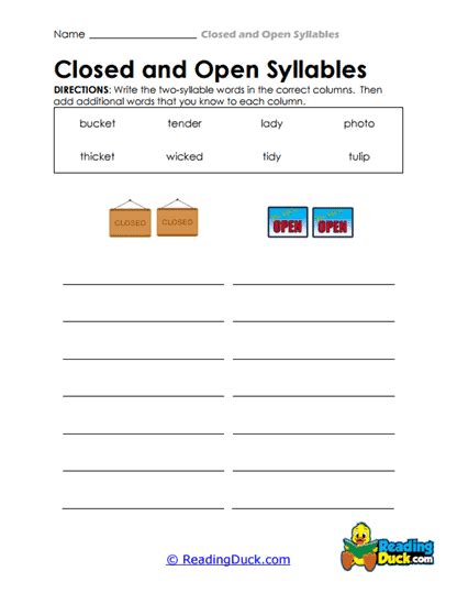 Closed Syllable Worksheets